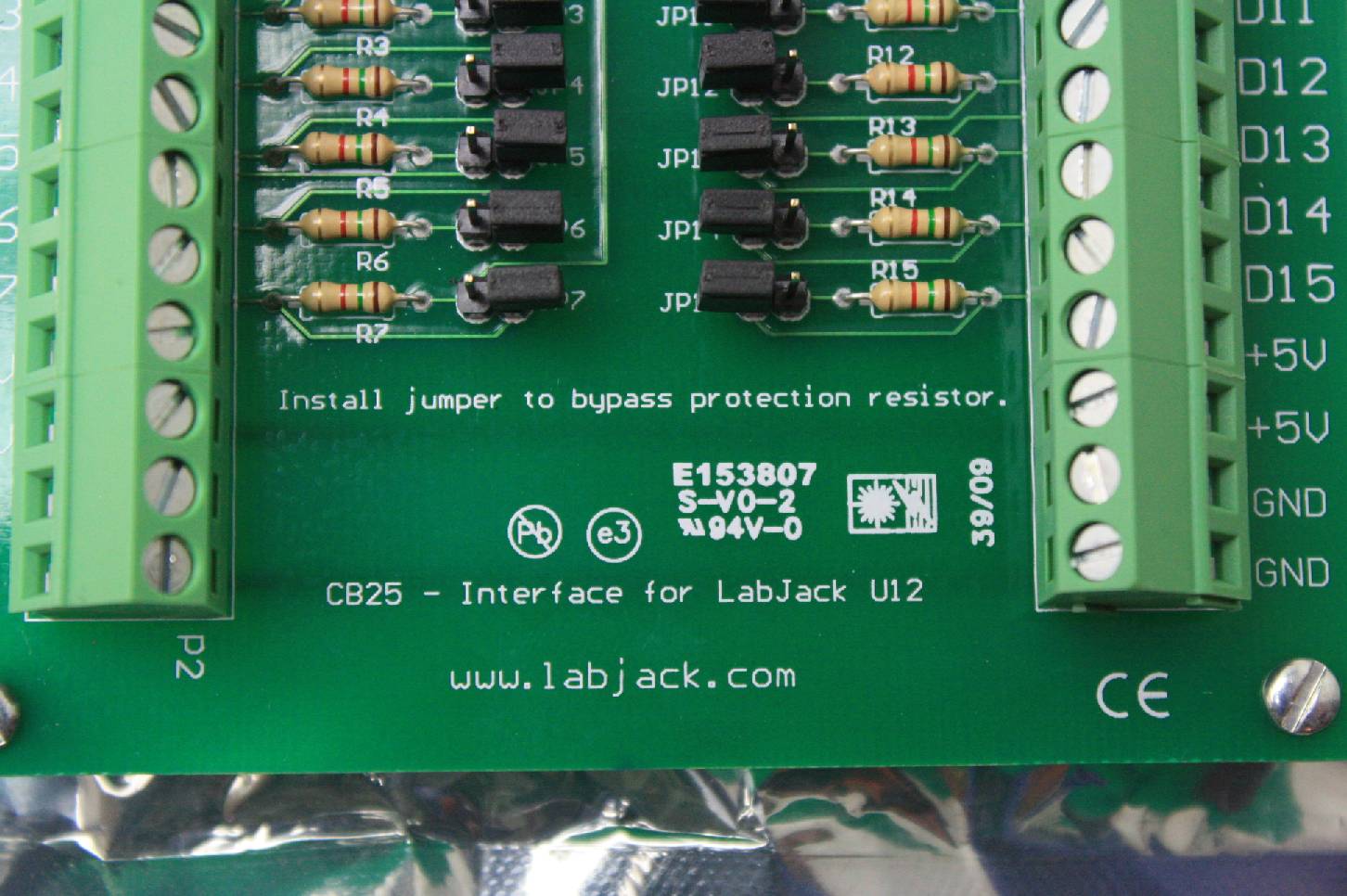 Labjack Cb25 Interface Breakout Board For U12 Usb Data Acquisition Controller