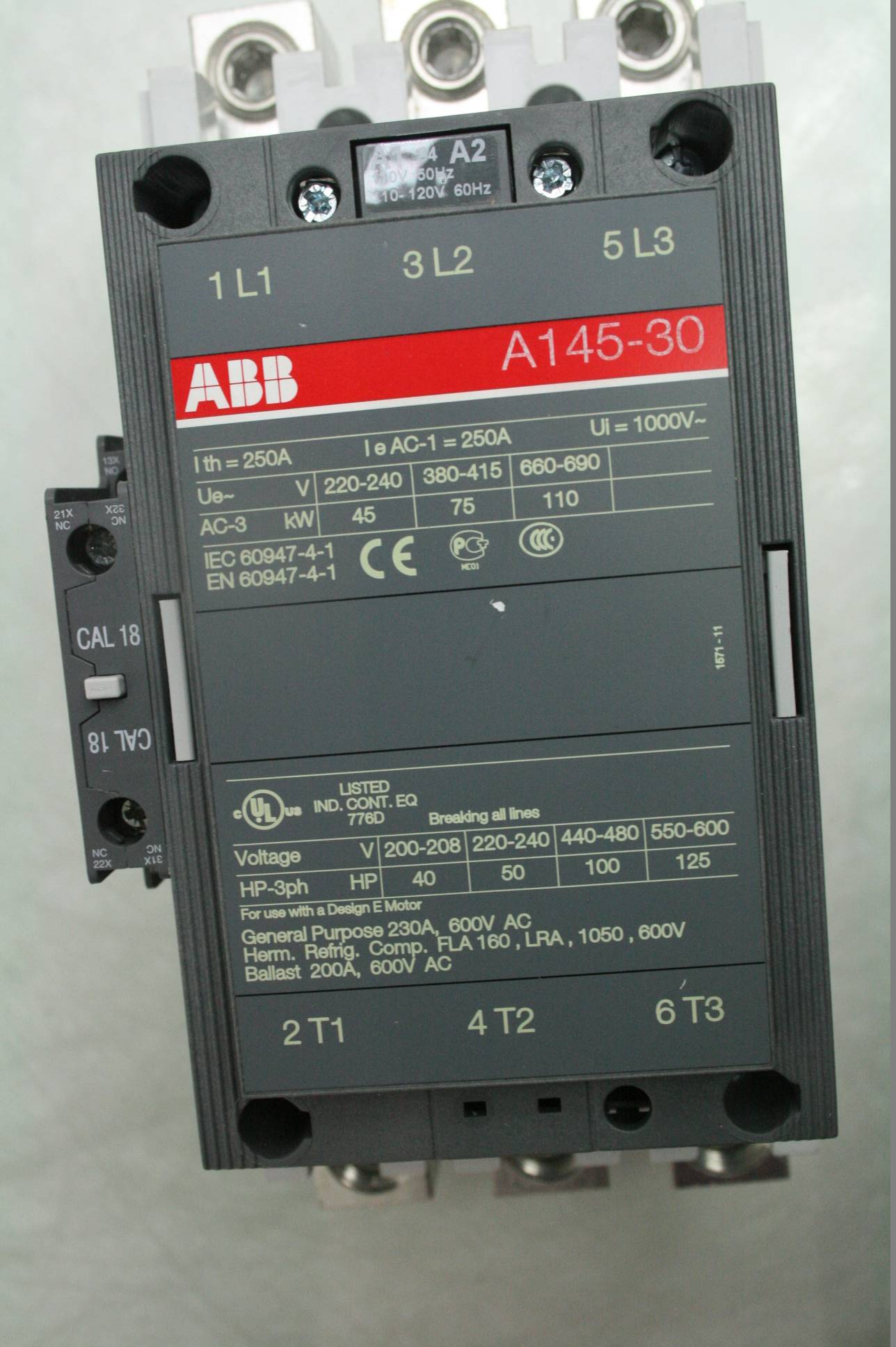 ABB A145-30 Contactor 120VAC Coil 250A / A14530 | eBay